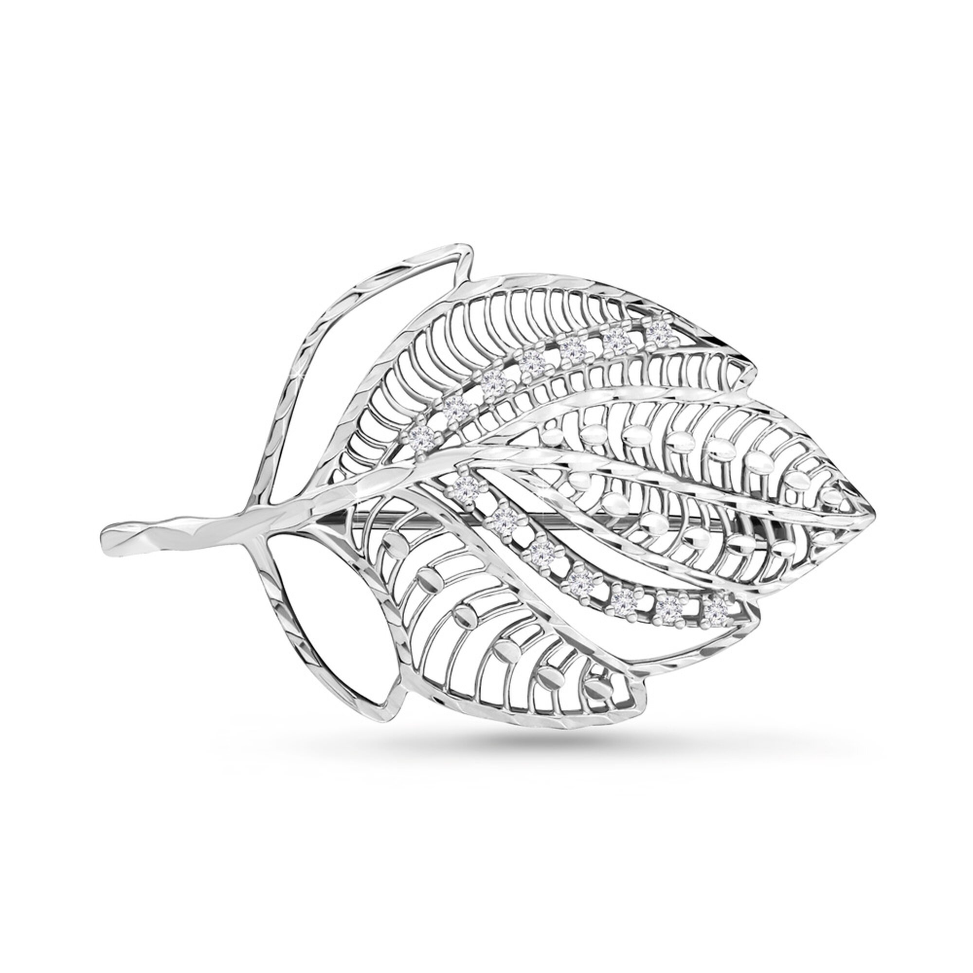 Брошь, серебро, 925 проба, родирование, фианит