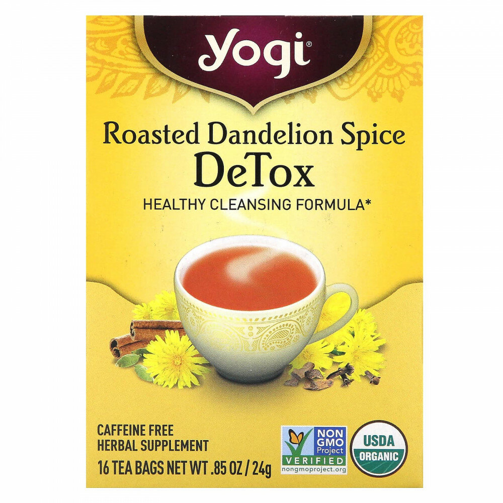 Yogi Tea, DeTox, обжаренный одуванчик, без кофеина, 16 чайных пакетиков, 24 г (0,85 унции)