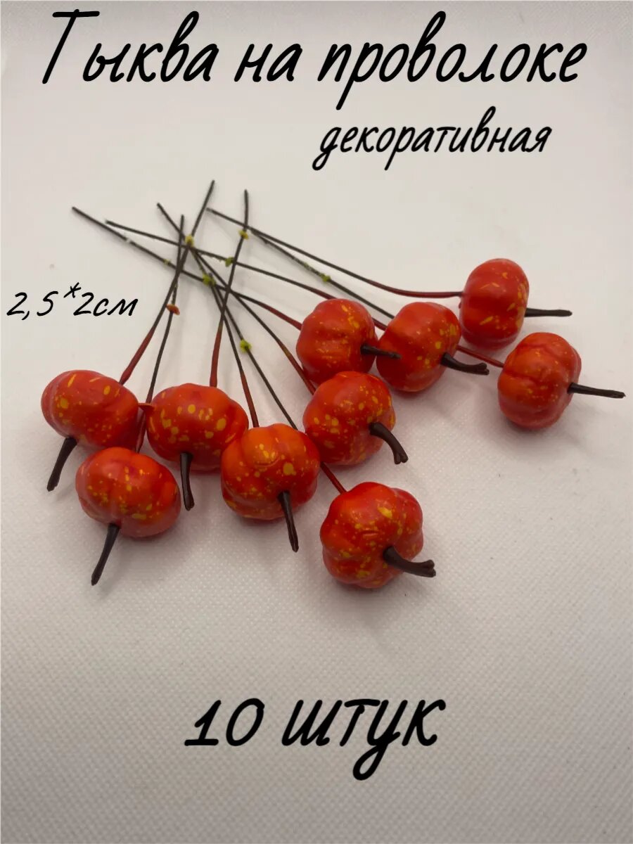 Тыква декоративная на проволоке, 10шт