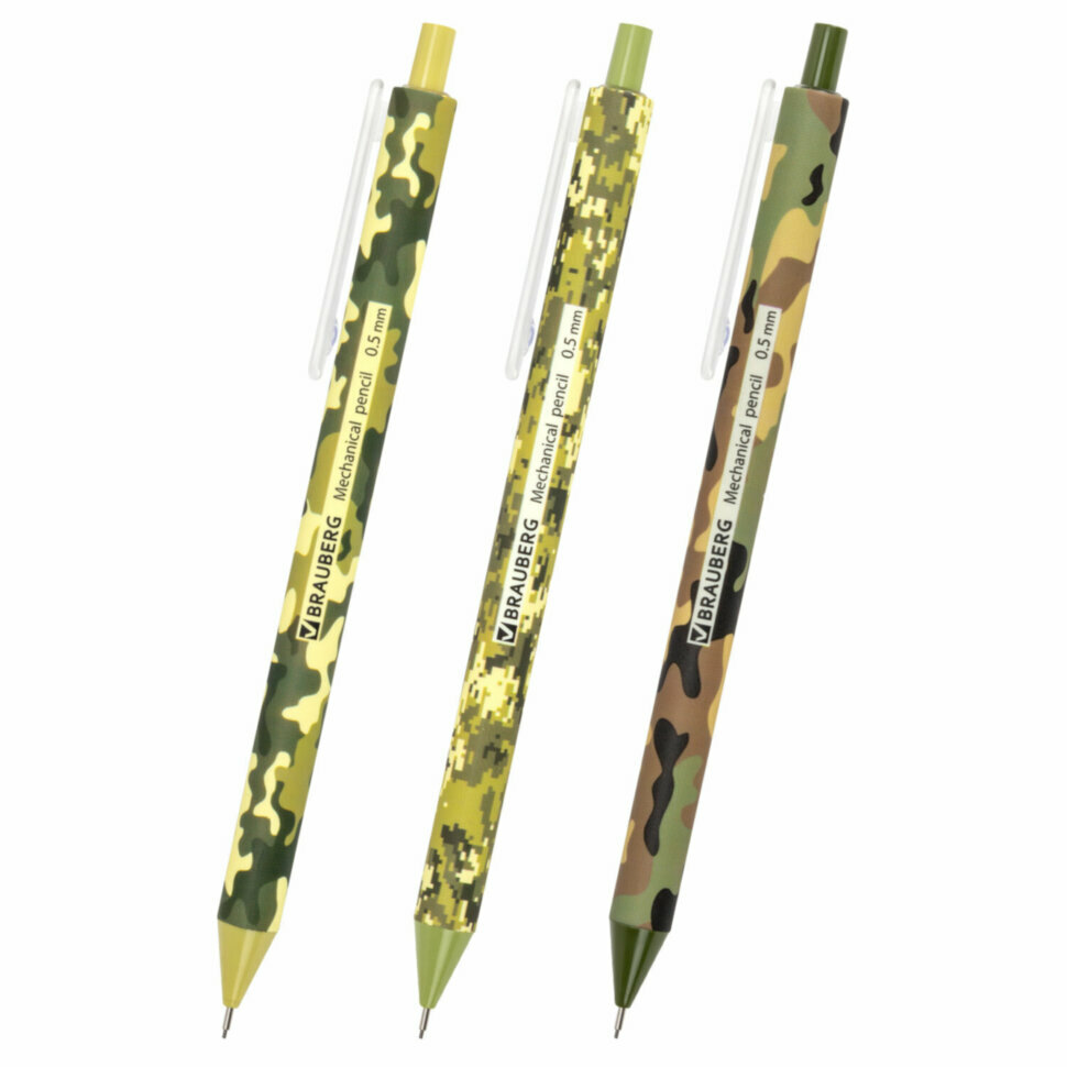 Карандаш механический 0,5 мм, BRAUBERG SOFT PRINT MILITARY, HB, корпус soft-touch ассорти, 181959, 24 штук, 181959