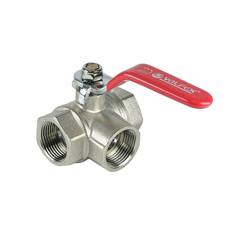 Кран шаровой трехходовой ВР3/4дюймхВР3/4дюймхВР3/4дюйм с никелир. покрытием (30/6) К, VALFEX VF.360. N.034 (1 шт.)