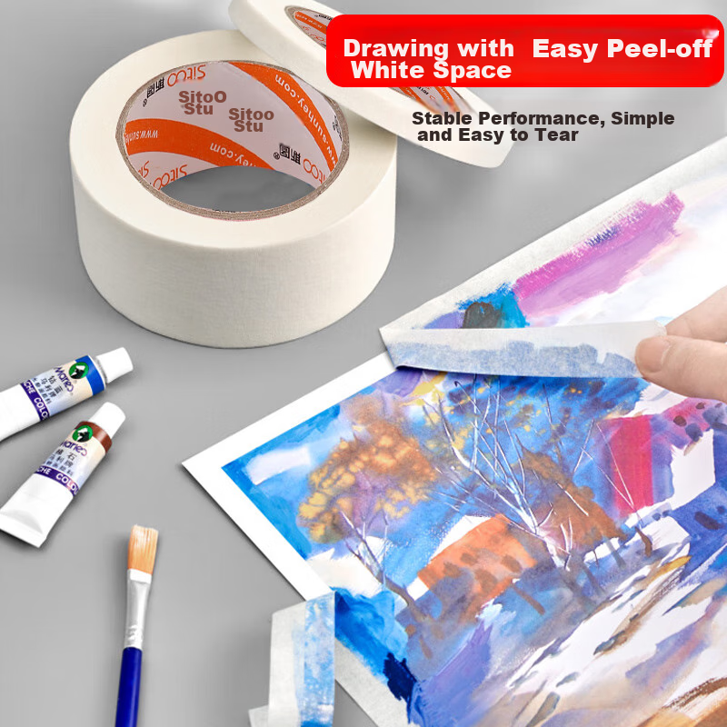 Sitoo Sitoo Invisible Marking Tape and Paper Tape Grout Color Separation Paper Paint for Decoration Masking Spray Paint Wall No Trace No Residue Adhesive 18mm*50m White 1 Roll Pack