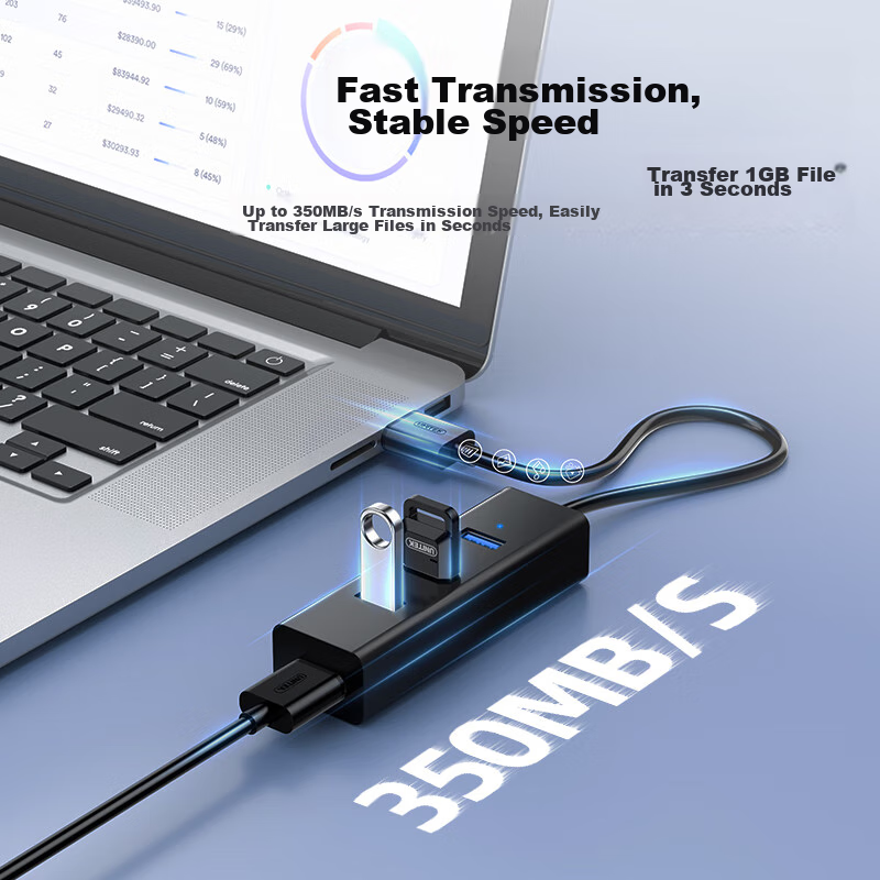Youyuezhe USB Hub Splitter, 1 Meter Extended Cable, 3.0 High-Speed 4-Port Hub, Expansion Dock with Power Port, Laptop And Desktop Computer Adapter Converter Y-3089ABK