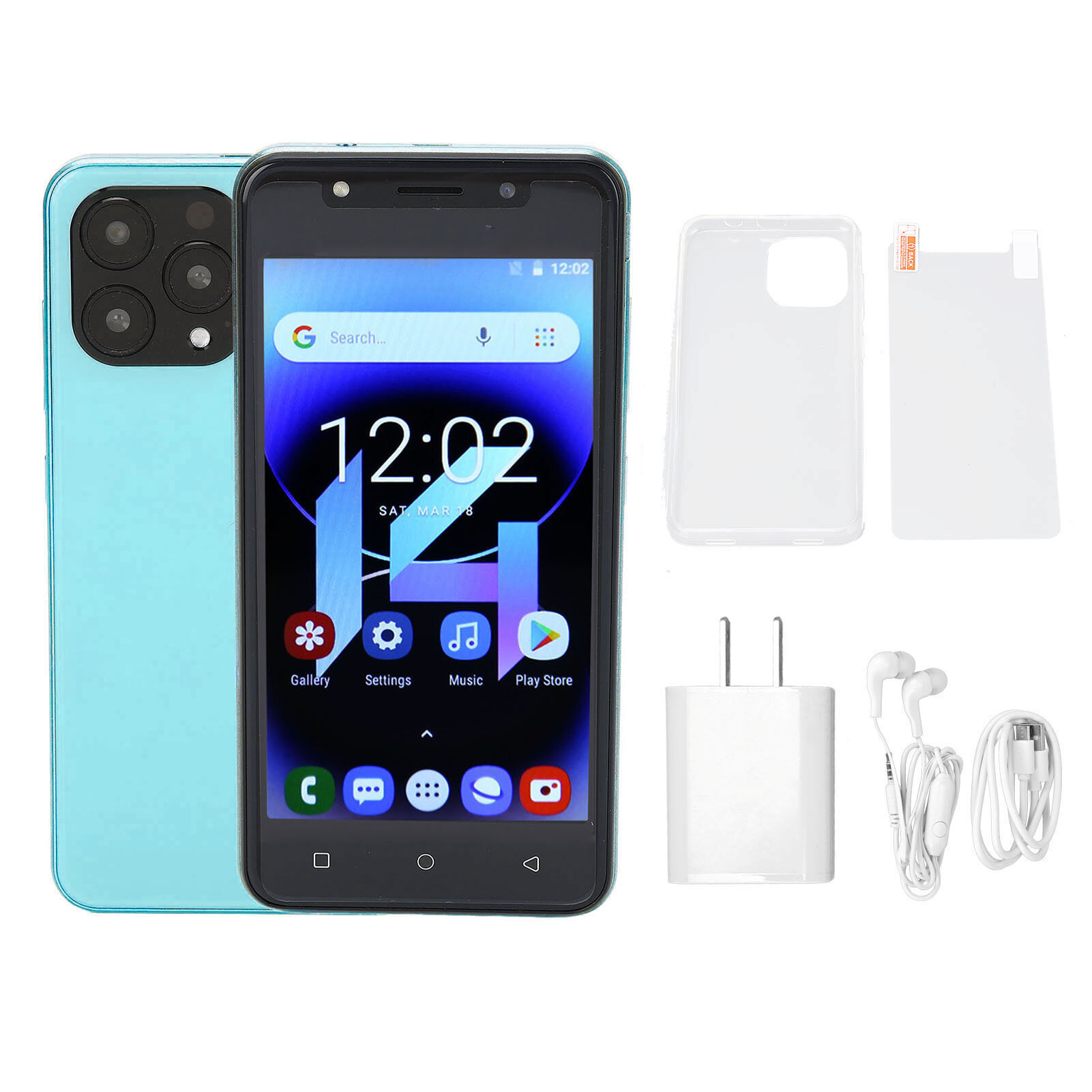 I14 Pro Max 5,0 -дюймовый смартфон 3G Network 4GB RAM 32 ГБ для Android 10 сотовый телефон Двойная карта Двойная резервная режима 100–240 В Зеленая плагинка США