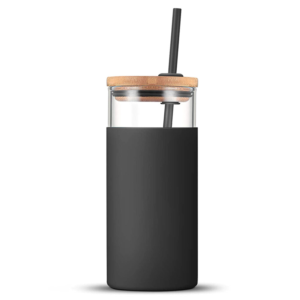 Прозрачный стеклянный стаканчик с трубочкой и деревянной крышкой, 550 мл, стеклянная бутылка для воды