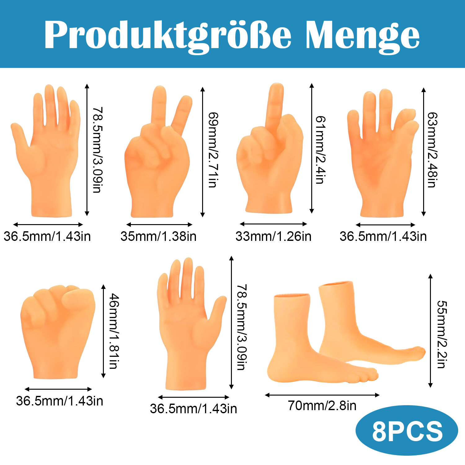 Набор из 8 маленьких рук, маленькие пальчиковые куклы, мини-руки, мини-руки, мини-левая рука, игрушка для розыгрышей правой рукой, набор маленьких рук для фокусов, Хэллоуина и игр с друзьями на вечеринке с домашними животными