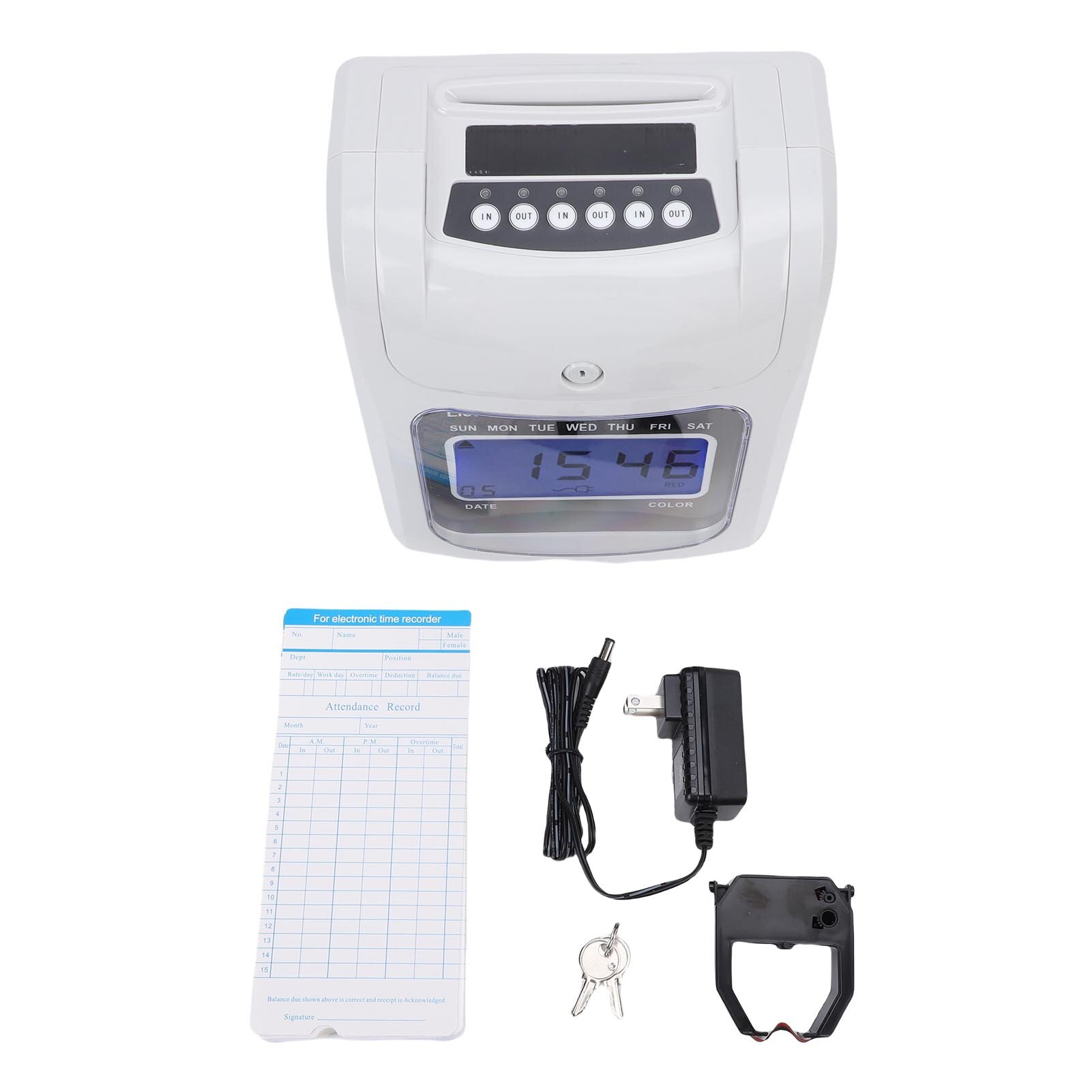 Часы для сотрудников для малого бизнеса. Система перфорационных часов для сотрудников с 101 карточкой учета рабочего времени, 2 ключами безопасности и 1 лентой, вилкой стандарта США.