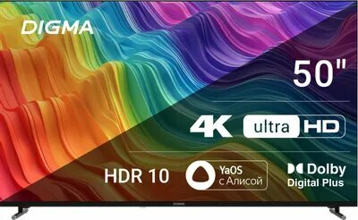 Телевизор LED Digma 50 DM-LED50UBB33 Яндекс. ТВ Frameless Metal черный 4K Ultra HD 60Hz DVB-T DVB-T2