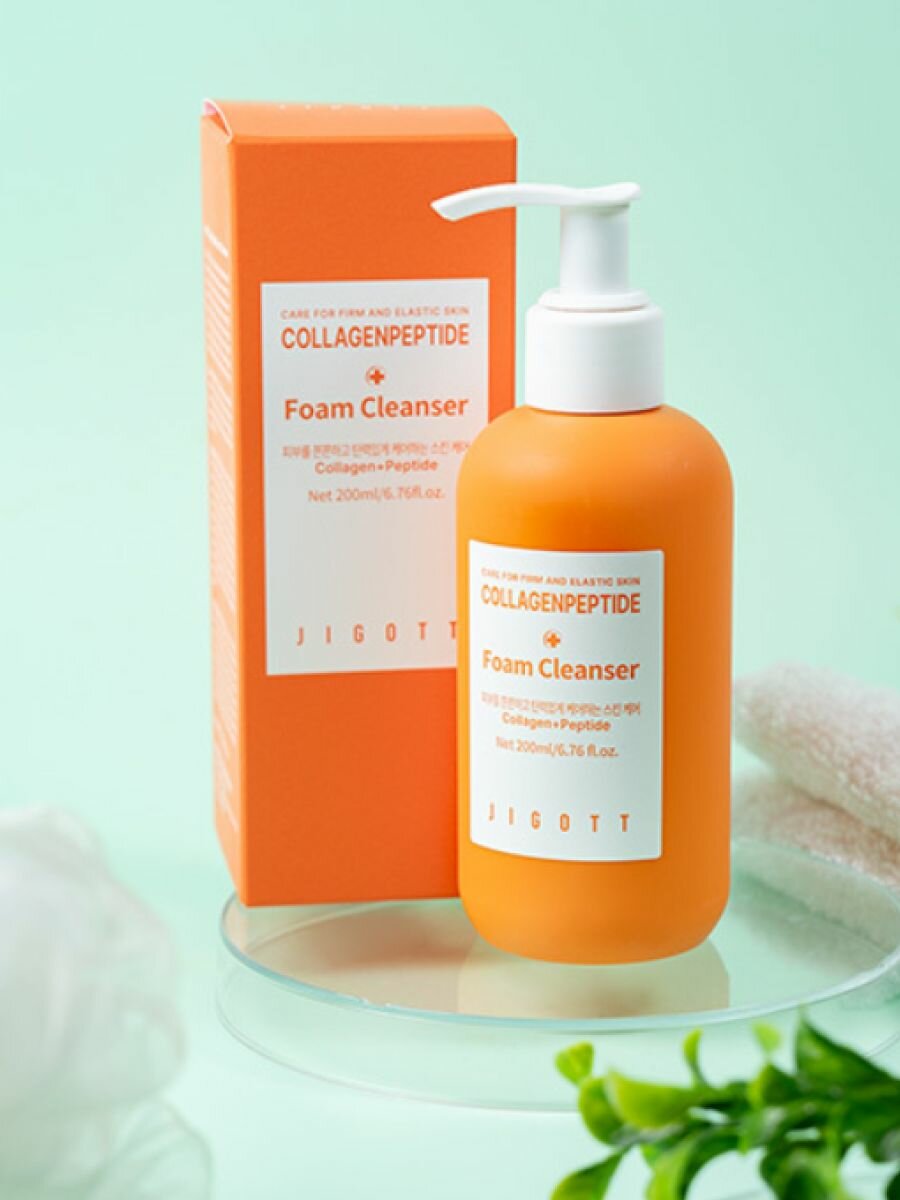 Jigott Омолаживающая пенка для умывания с комплексом из коллагена и пептида 200мл CollagenPeptide Foam