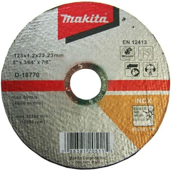 Диск отрезной для нержавеющей стали Makita плоский WA60T 125х1,2х22,23 (D-18770)