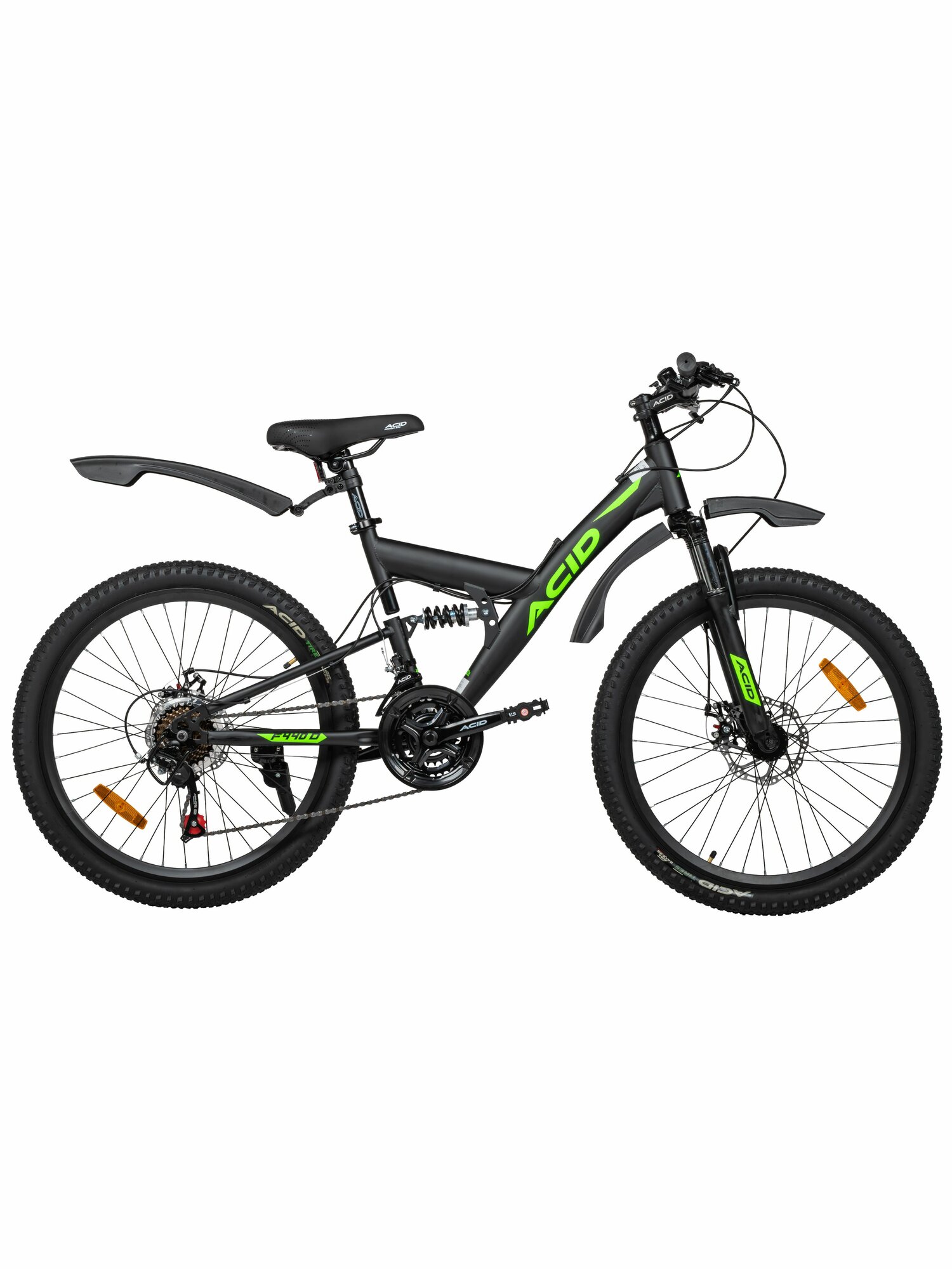 Велосипед горный взрослый 24 дюйма ACID F 440 D матовый черный/неоновый зеленый 13 дюймов