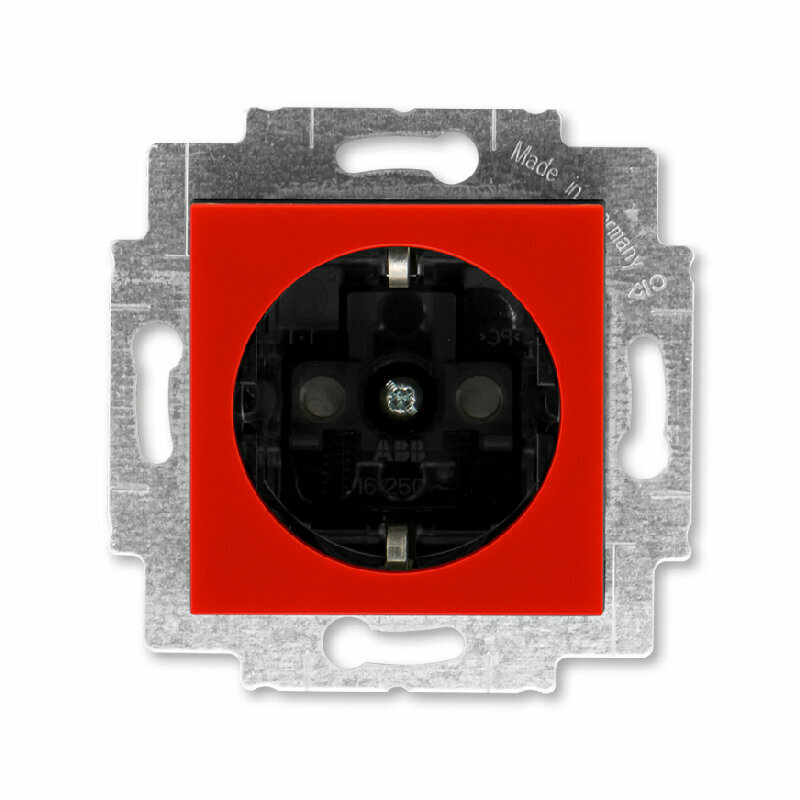 Розетки и выключатели ABB Levit ABB Розетка с заземлением со шторками ABB Levit красный-дымчатый чёрный, 2CHH203457A6065