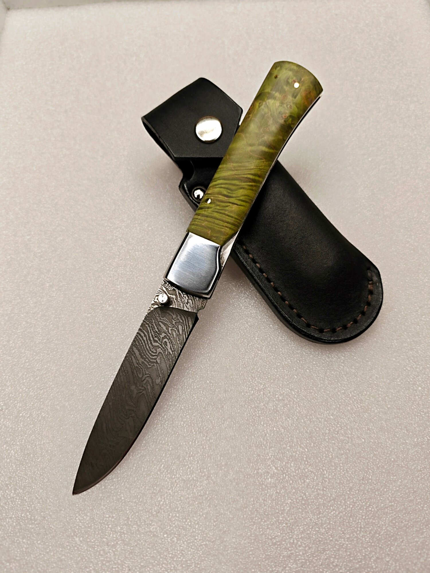 Нож складной Граф Дамасская сталь длина 23 см ручная работа ножны натуральная кожа в комплекте