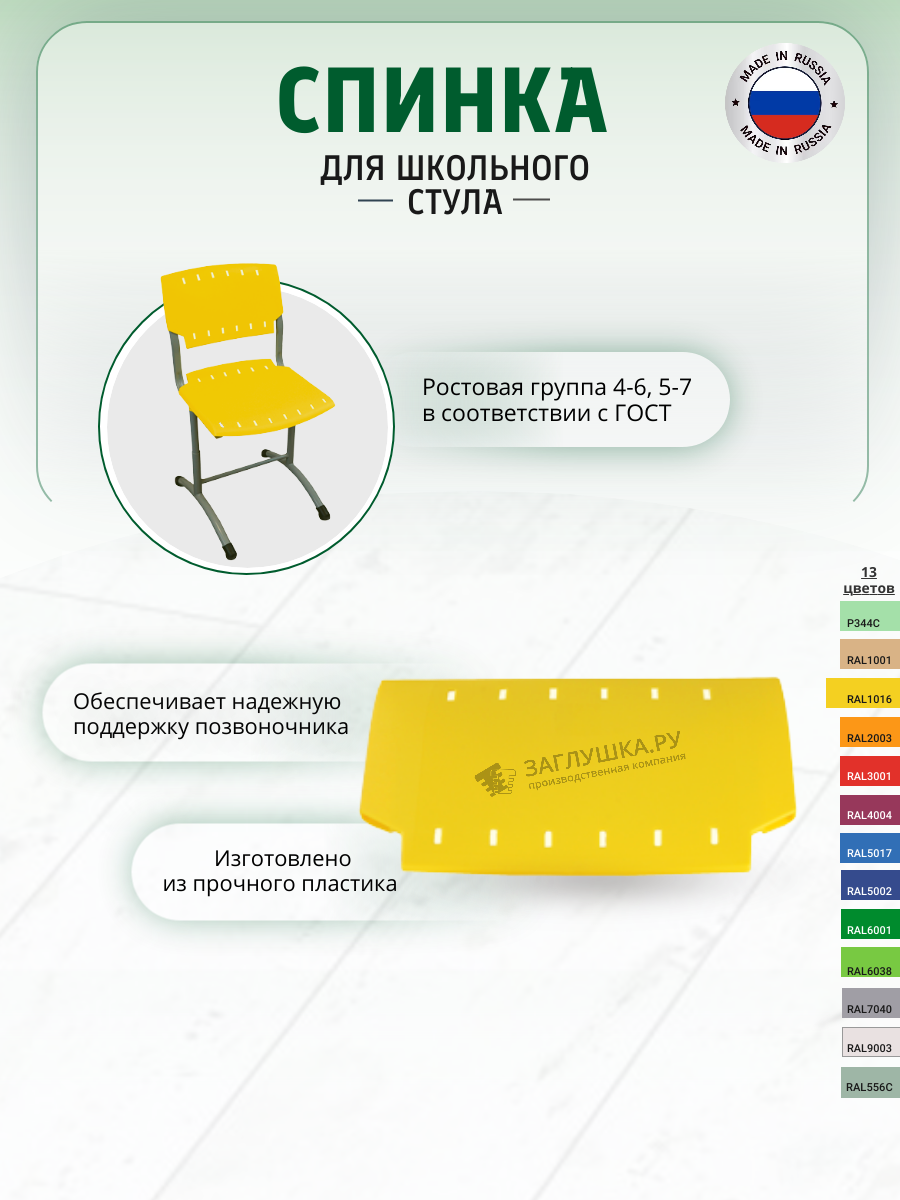 Спинка пластиковая для школьного стула, каркасов школьной мебели и каркасов изо