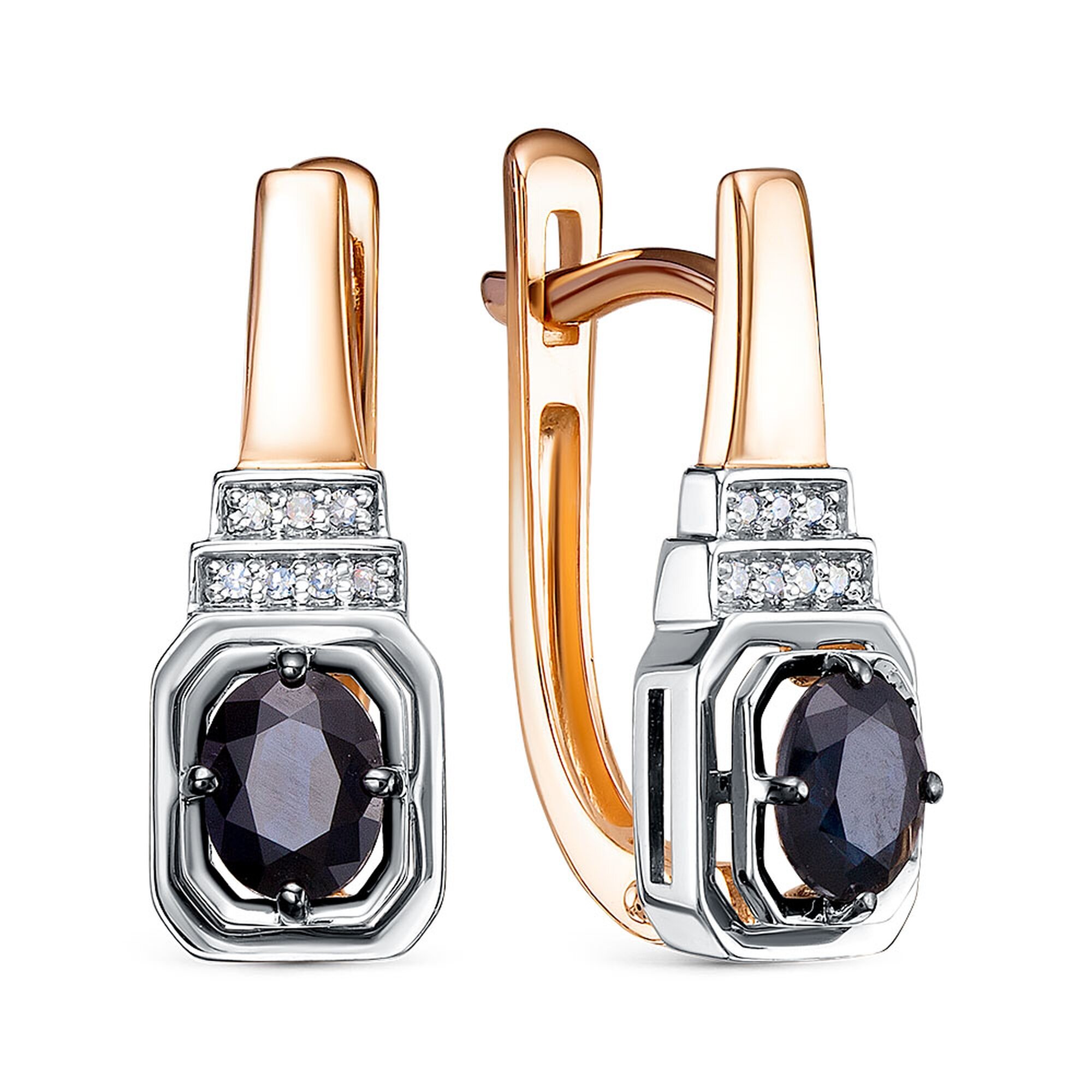 Серьги, красное золото, 585 проба, сапфир, бриллиант