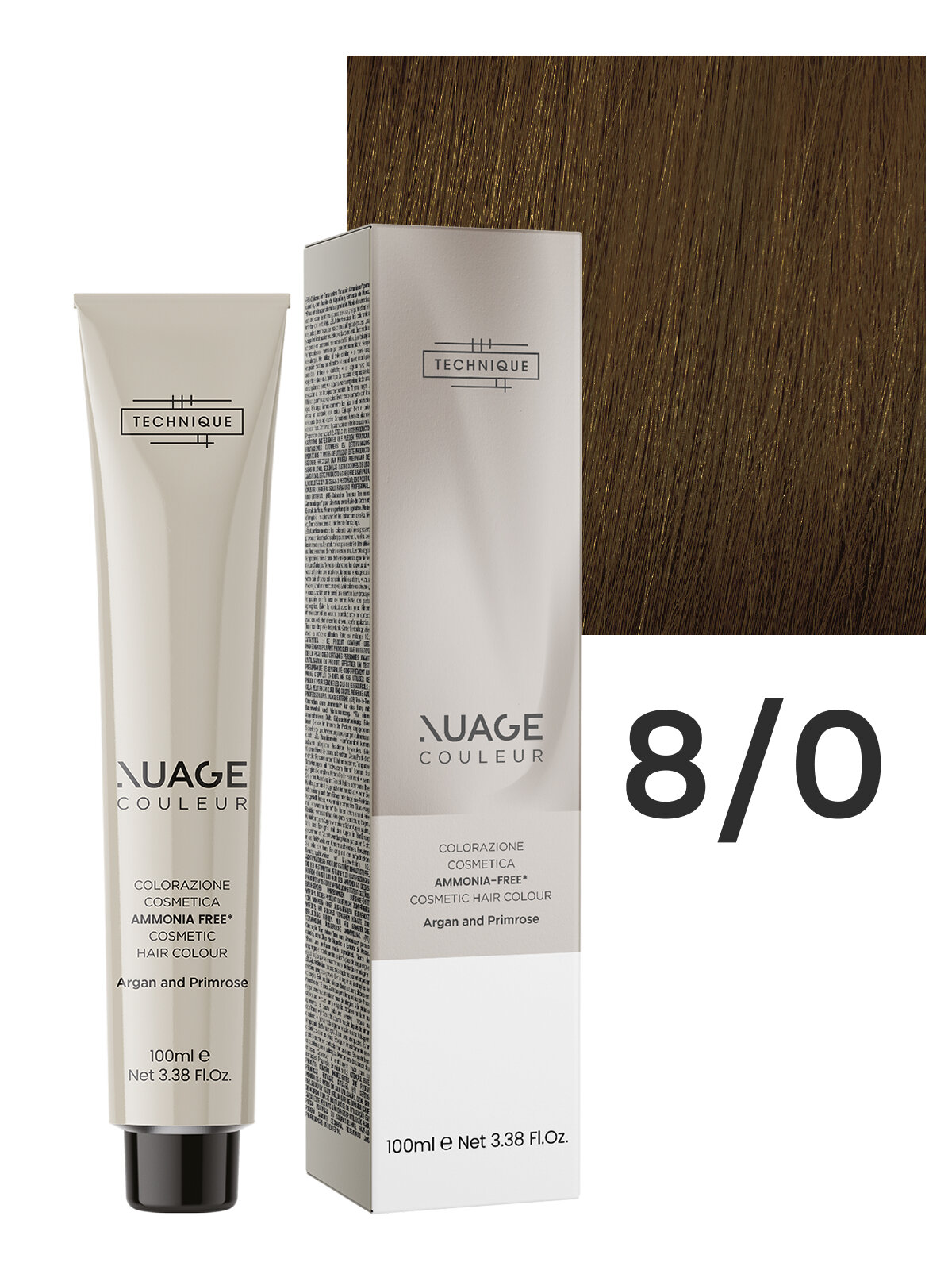 Крем - краска для волос профессиональная без аммиака Technique Nuage Ammonia Free Hair Color Cream 8.0 Светлый русый Интенсивный, 100 мл