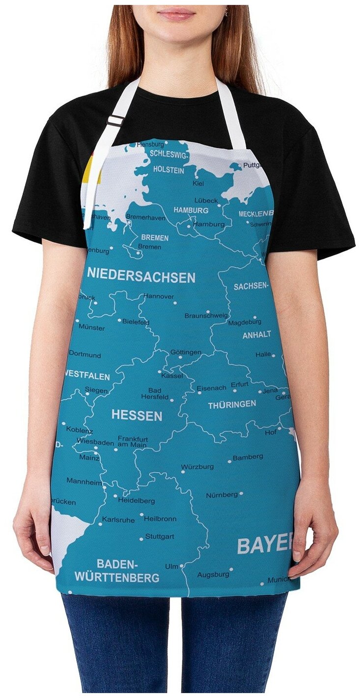 Фартук для кухни тканевый "Карта и флаг германии" / водоотталкивающий, универсальный размер , JoyArty