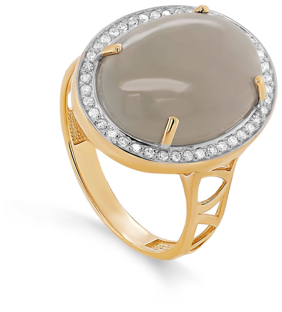 Кольцо, желтое золото, 585 проба, бриллиант, лунный камень