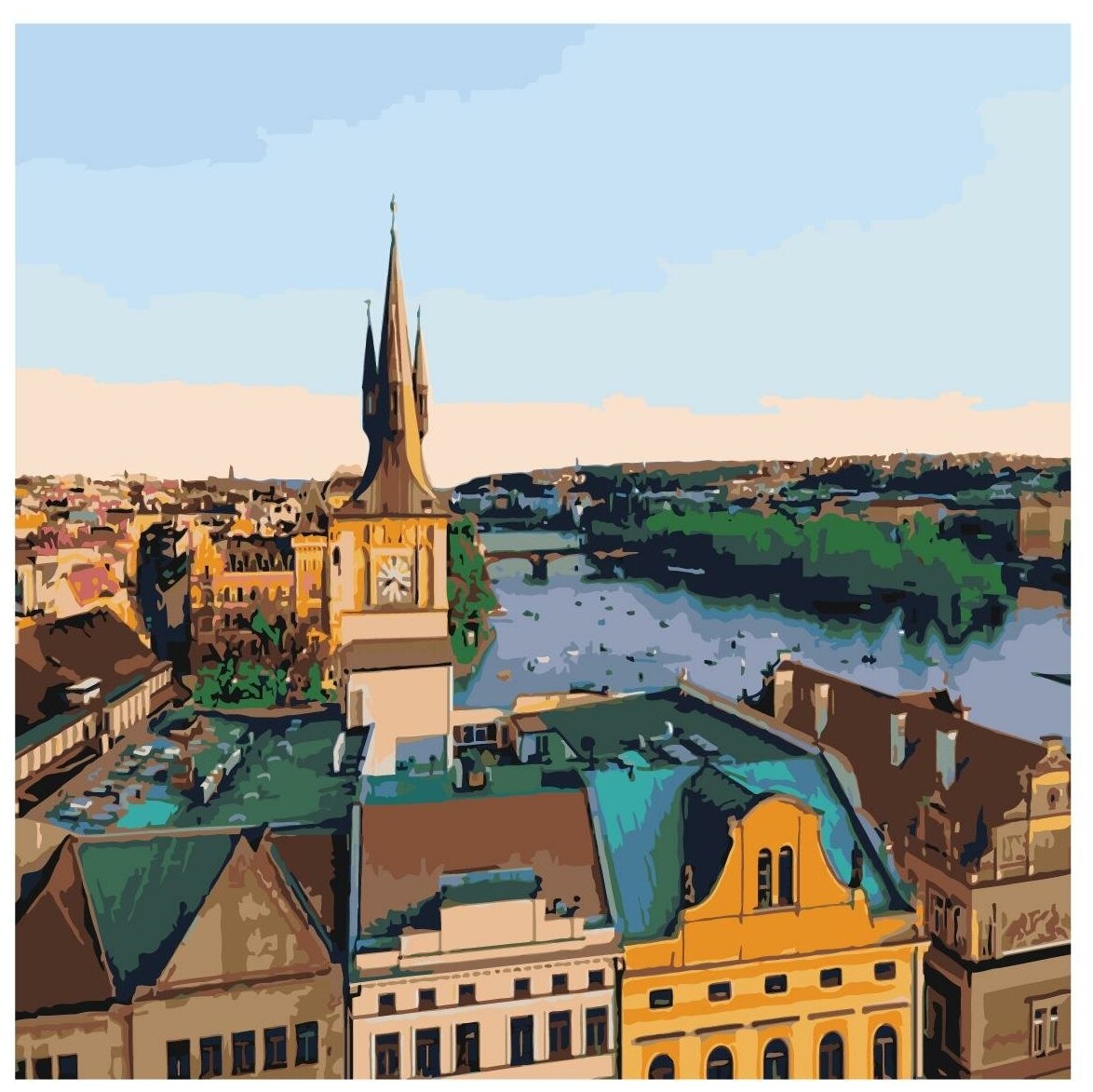 Картина по номерам, "Живопись по номерам", 48 x 48, ETS327-4040, городской пейзаж, архитектура, Европа, река, Прага, Чехия, столица, берег