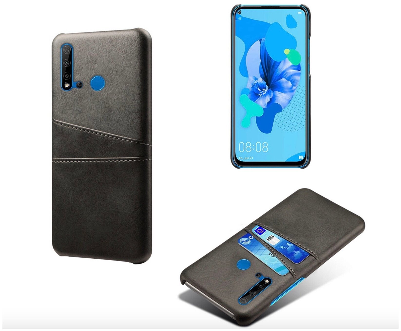 Чехол панель-накладка Чехол. ру для Huawei Honor 8X (JSN-L21) из качественной импортной кожи с визитницей с отделением для банковских карт мужской ж.