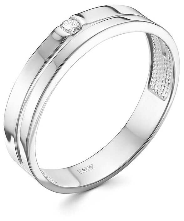 Кольцо обручальное, белое золото, 585 проба, родирование, бриллиант