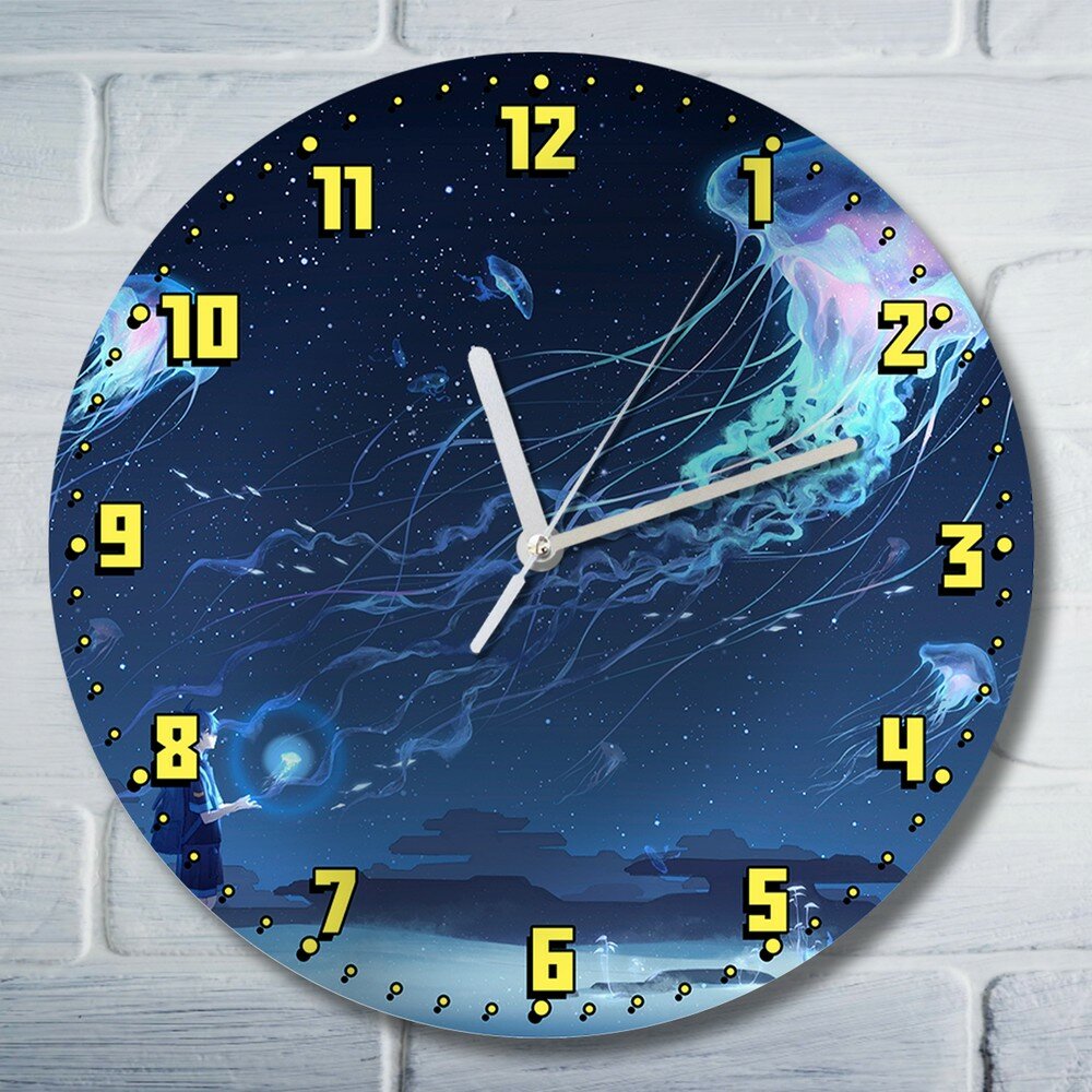 Настенные часы УФ "Облака Медуза (ночь, луна, звезды, милота, Подарок для мамы, бабушки сестры, подруге) - 9119"
