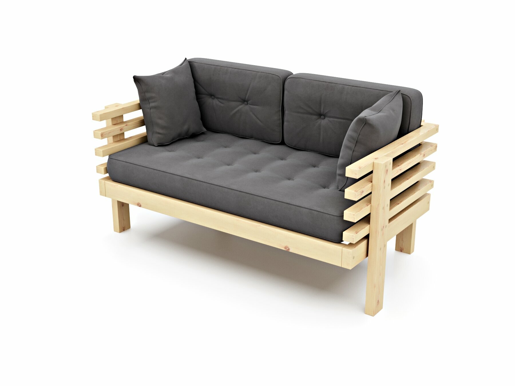 Садовый диван Arsko Стоун-М-С, серый-сосна, велюр, массив дерева, кухонный, офисный, для кафе и бара, скандинавский лофт