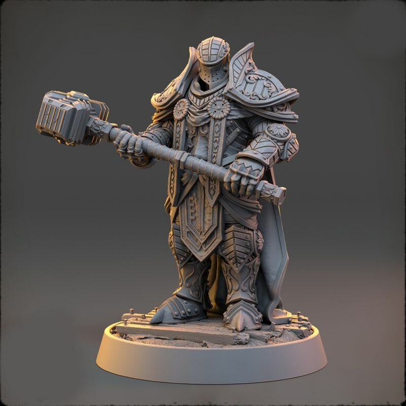 Страж с двуручным молотом 40мм. Воин паладин, варвар, файтер, рыцарь миниатюра для DnD (ДнД) и других Настольных игр (НРИ, Варгеймов или РПГ), фентези тематика