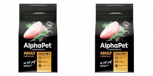 Alphapet Superpemium сухой корм для взрослых собак мелких пород с индейкой и рисом, 500 гр, 2 уп