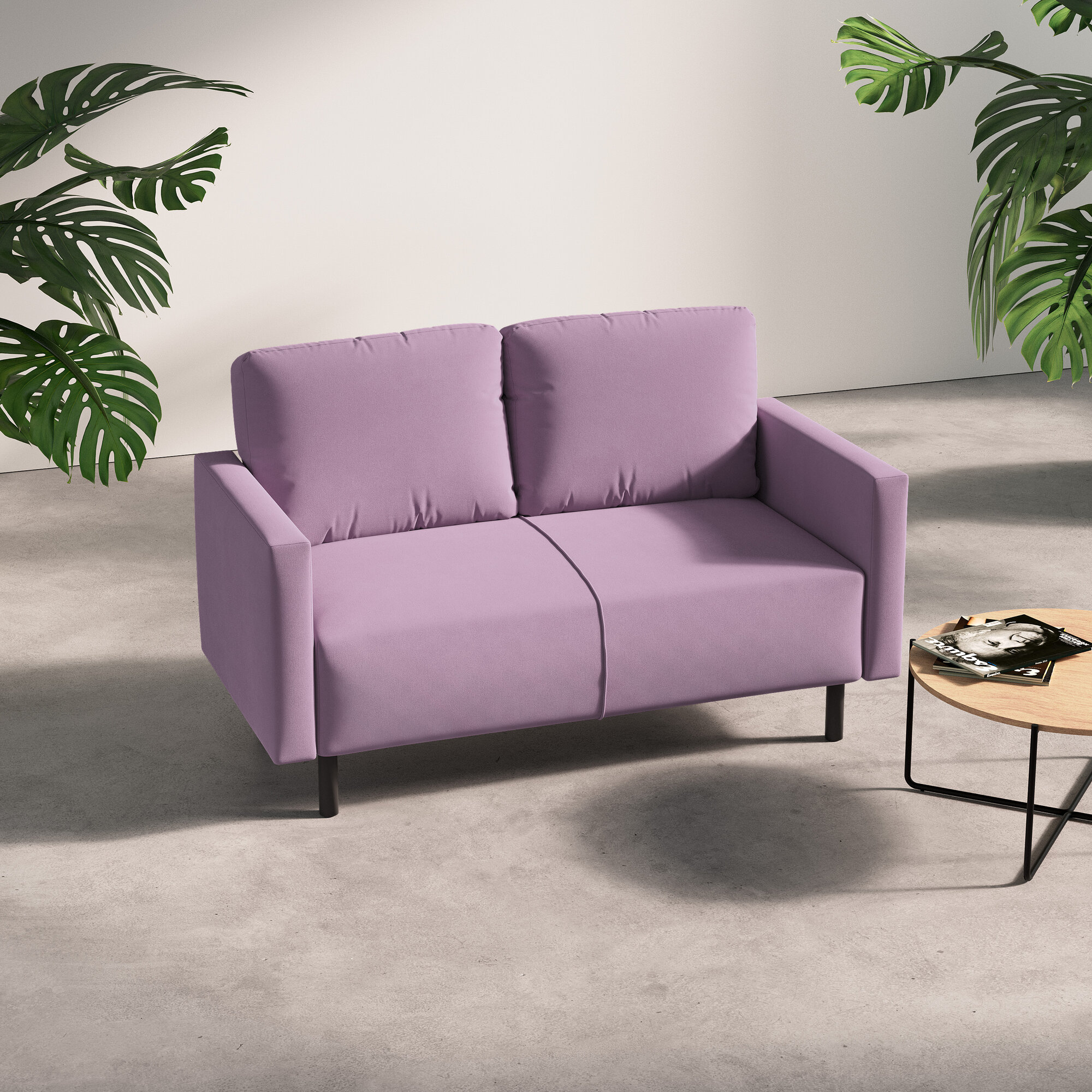 Диван Сканди, на кухню, в офис, 120 см, антивандальный велюр, сиреневый