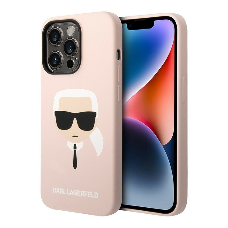 Karl Lagerfeld силиконовый чехол для iPhone 14 Pro, Liquid silicone Karl's Head розовый (MagSafe)
