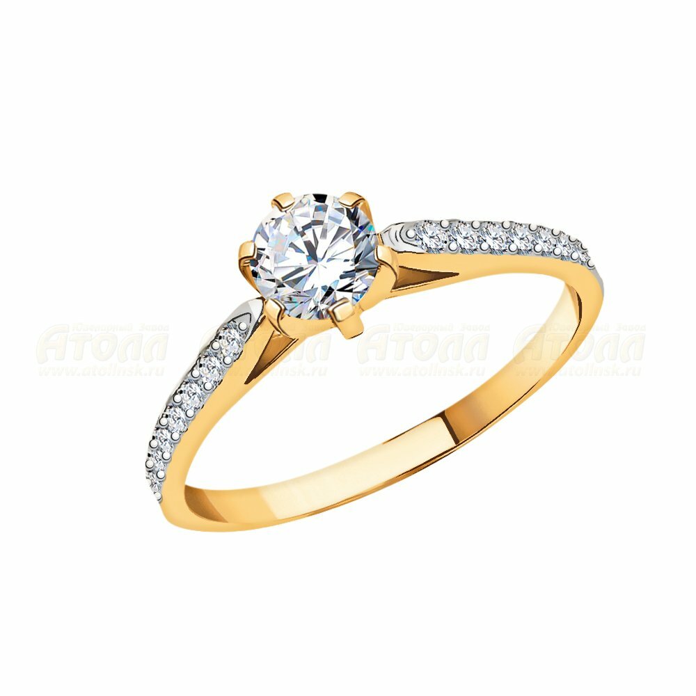Кольцо помолвочное, красное золото, 585 проба, фианит