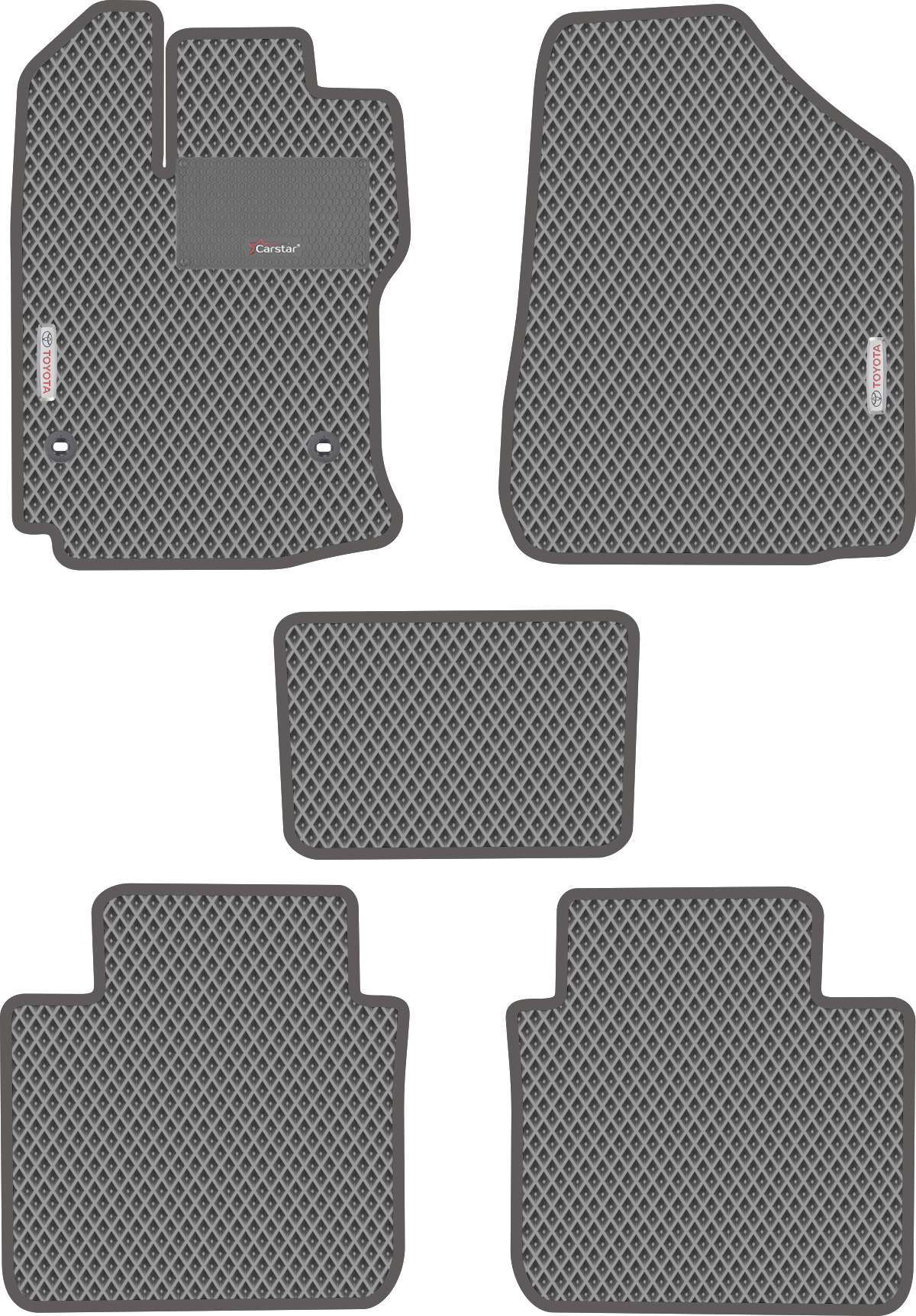 Автомобильные коврики EVA для Toyota Venza рестайл (2012-2017), с каучуковым подпятником и 2 эмблемами Toyota, серые с серым кантом, ячейка - ромб