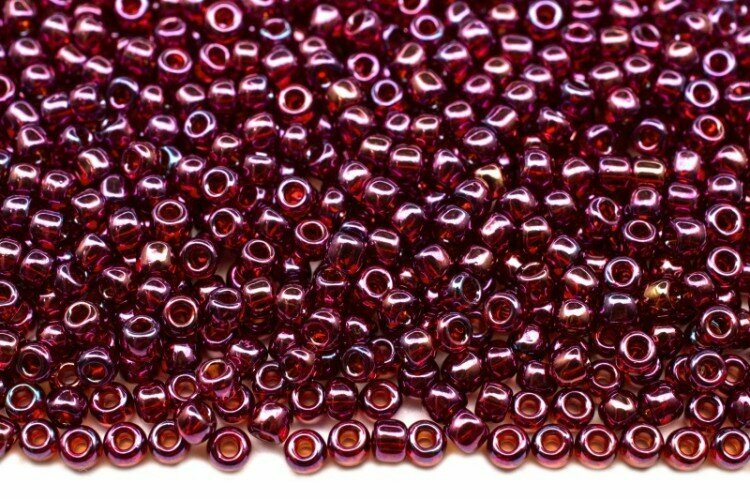 Бисер японский TOHO круглый 11/0 #0332 малиновый, золотое сияние, 10 грамм