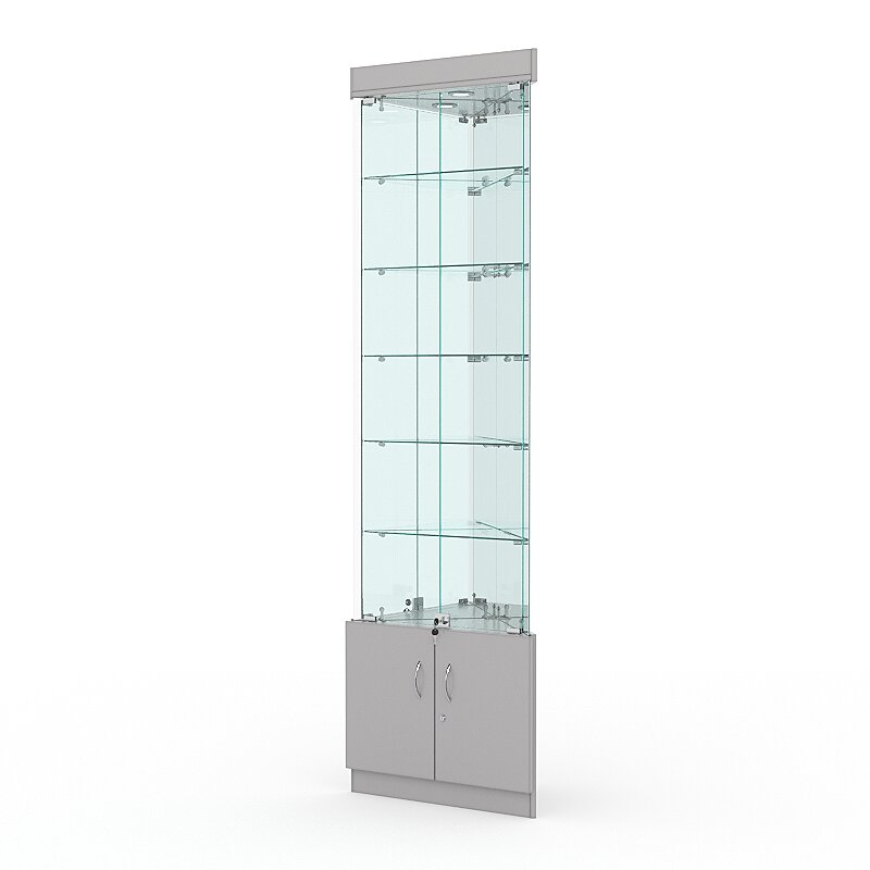 Витрина стеклянная "истра" угловая №503-У трехгранная (с дверками, бока - зеркало), Серый