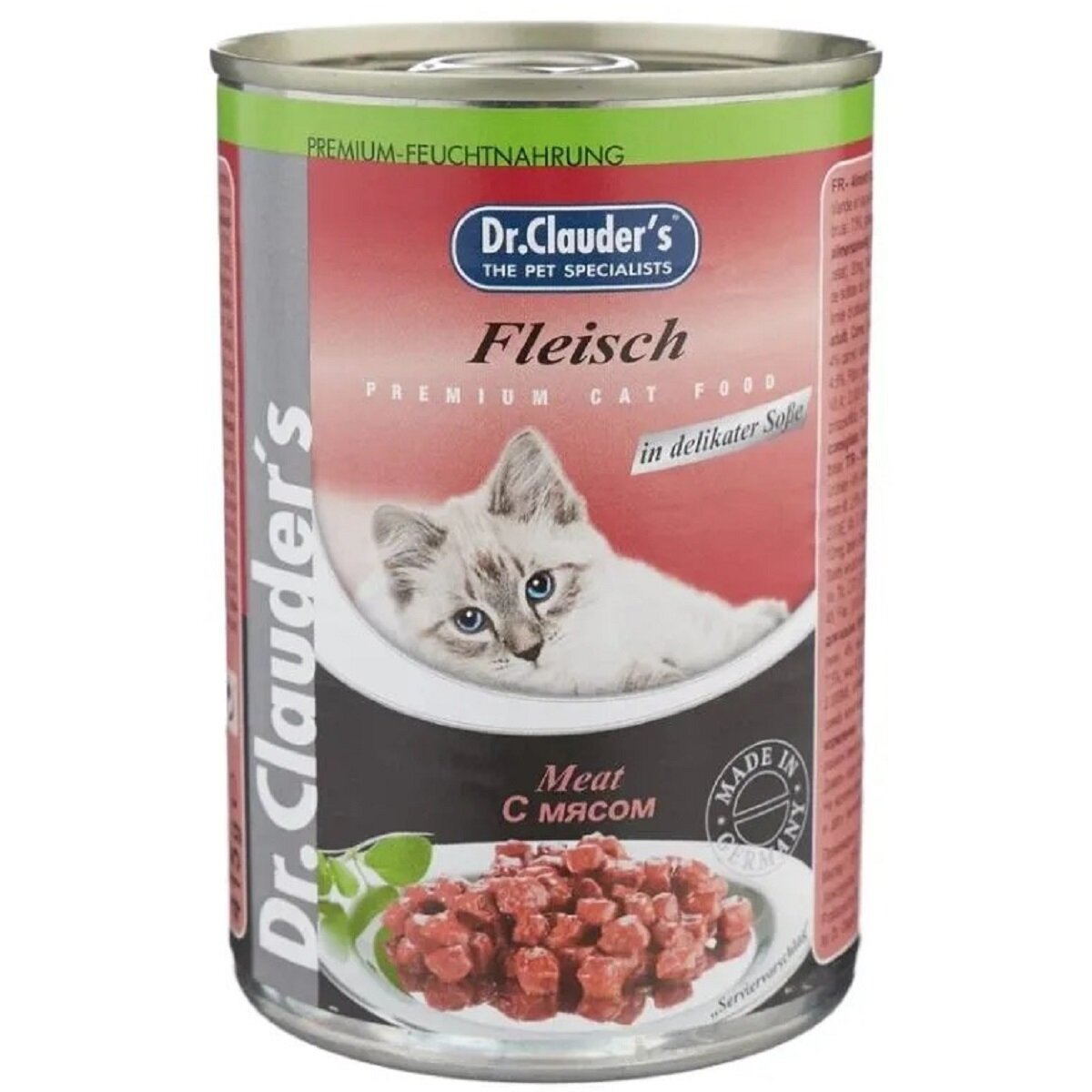 Dr. Clauder's Корм консервированный для взрослых кошек, С мясом, кусочки в соусе, 415 г
