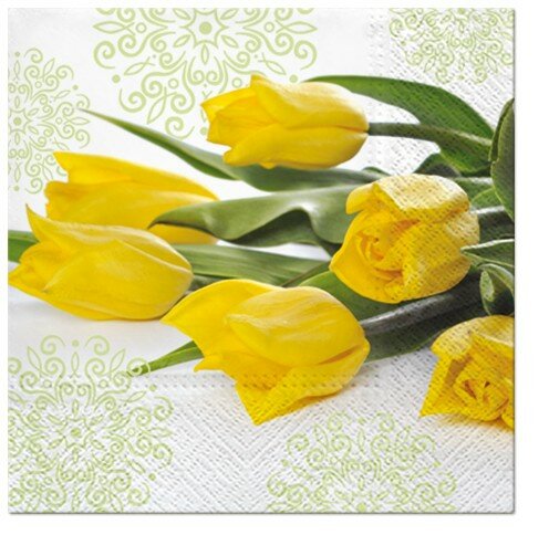 #SDL290000 Салфетка трехслойная для декупажа "Желтые тюльпаны" 33 x 33 см PAW Decor Collection 4 шт