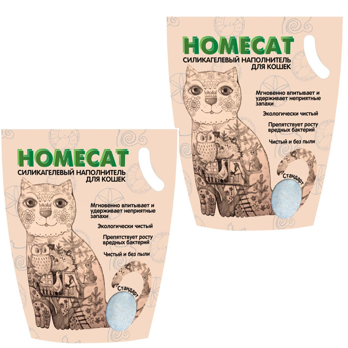 HOMECAT стандарт наполнитель силикагелевый для туалета кошек без запаха (7,6 + 7,6 л)