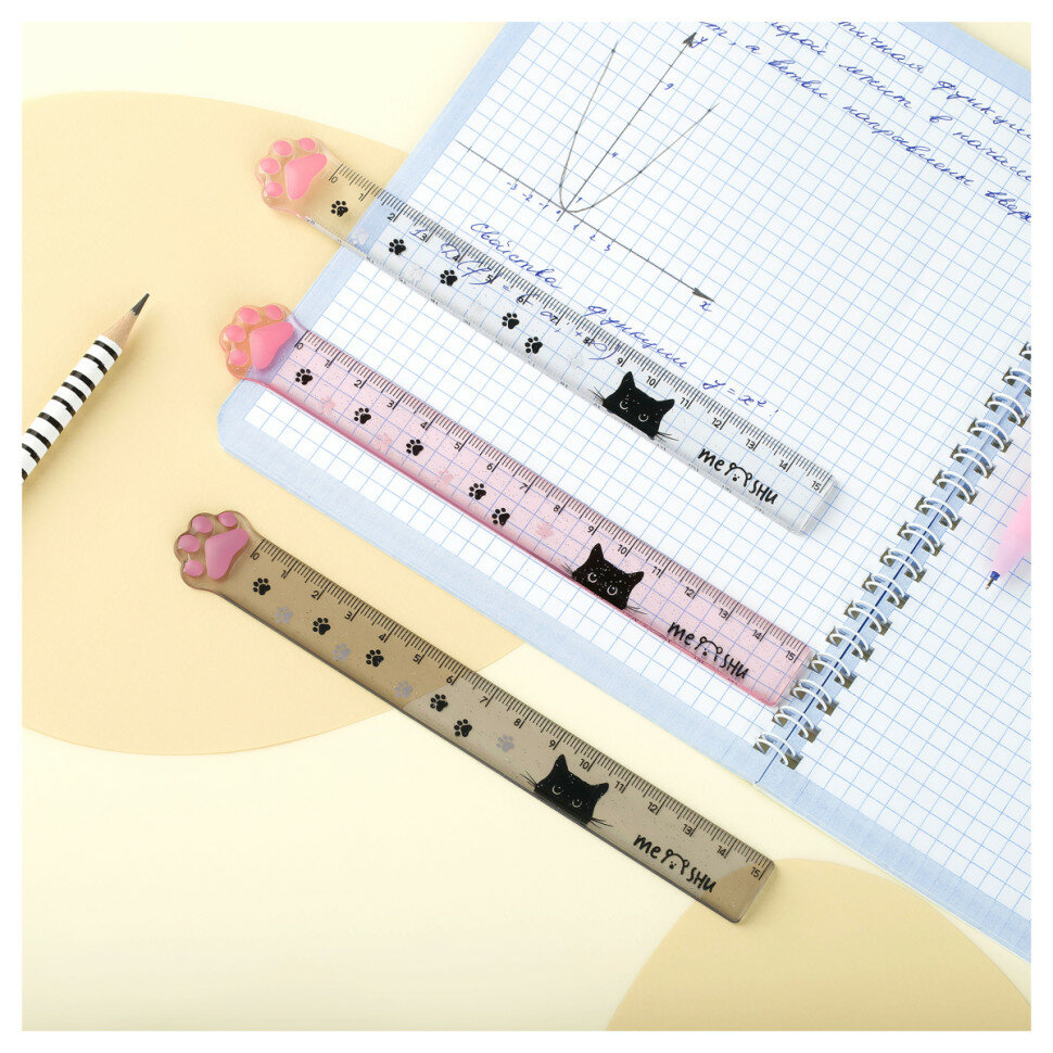 Линейка 15см MESHU "Paw", пластиковая, тонированная, с блестками, ассорти, европодвес, 363564