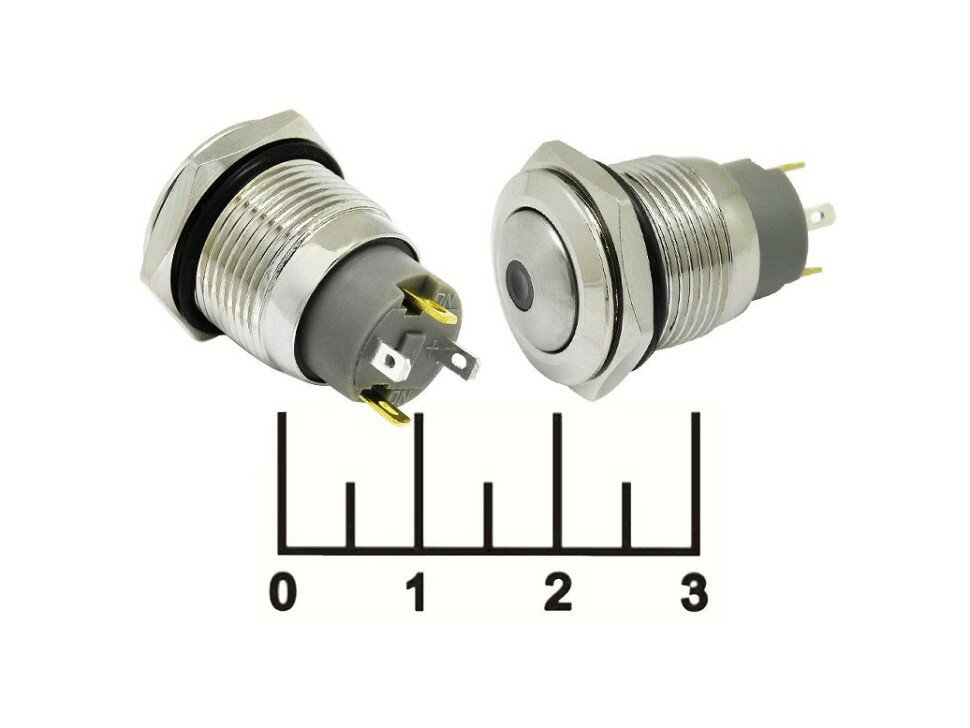 Кнопка GQ16B-10ZD/J/B/N с фиксацией антивандальная синяя металл 12V (16мм) (точка) 4 контакта