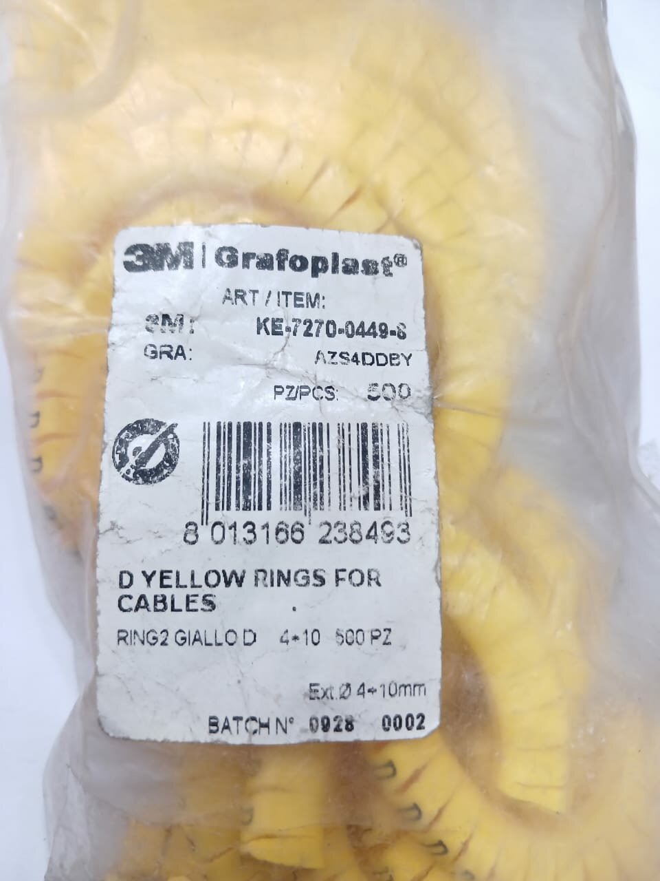 Колечко маркировочное D, 4-8 мм. черное на желтом (уп.500шт) AZS4DDBY DKC