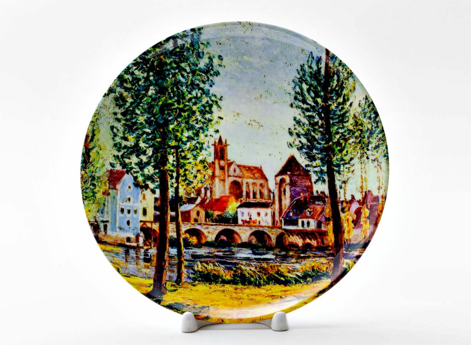 Декоративная тарелка Сислей Альфред Moret sur Loing idge church and mill Sun