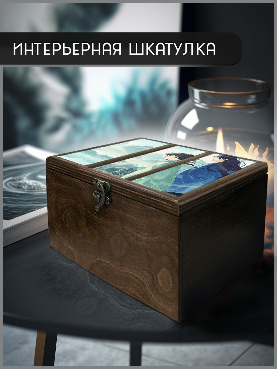 Шкатулка интерьерная "Тройная" для украшений универсальная 22x17x12 см Аниме Монолог фармацевта (Мао Мао, Император, Цветы, Женьши) - 840