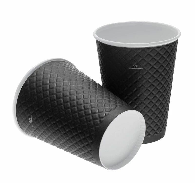 Набор стаканов картонных 300(430)мл d-90мм с конгревом черный 2-х сл. уп/25шт для горячего