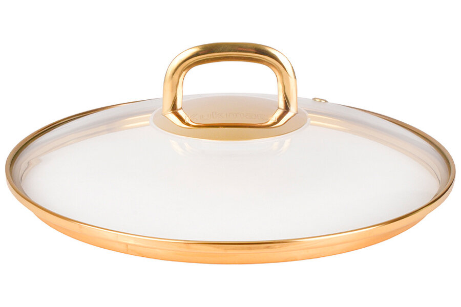 Крышка стеклянная Kukmara 28 см, с пароотводом и ручкой-кнопкой золото (702660)