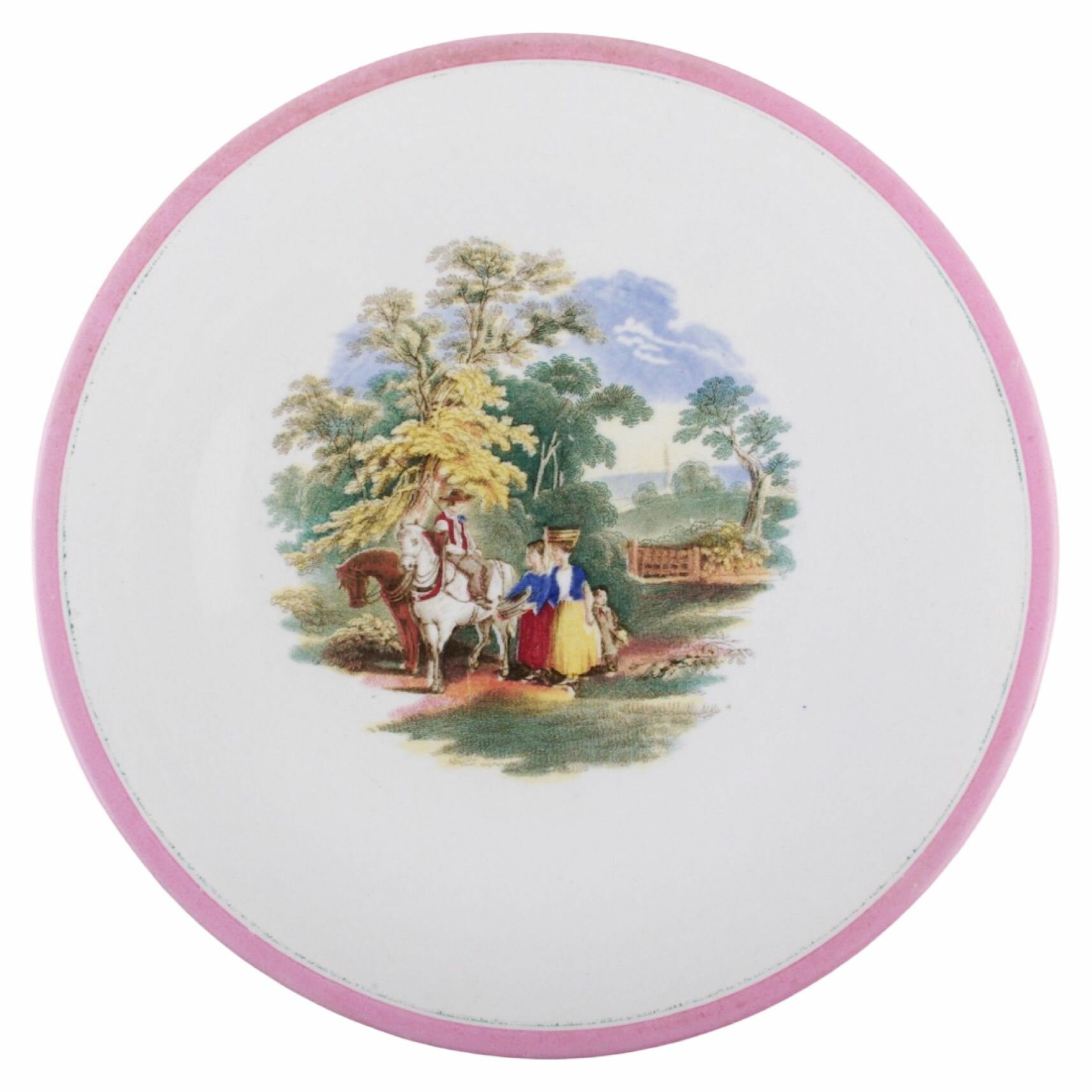 Антиквариат. Декоративная тарелка "Сюжет викторианской эпохи". Фарфор, ручная роспись. G. L. Ashworth&Bros Hanley. Англия, 1850-1900 года