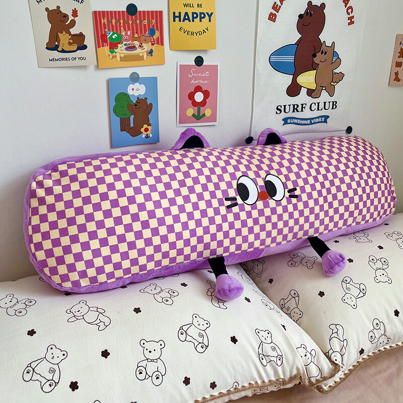 Подушка "Милый кот", для сна на боку, 115x30x15 см, фиолетовая