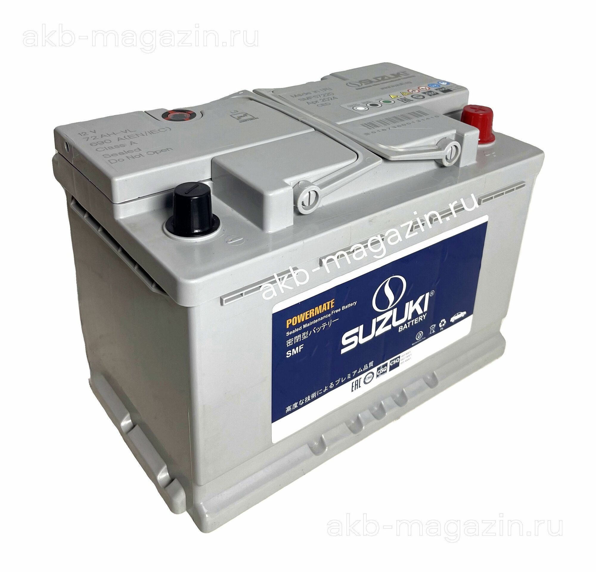 Автомобильный аккумулятор премиум класса SUZUKI 6СТ-72 Ah (57220), обрат. пол.