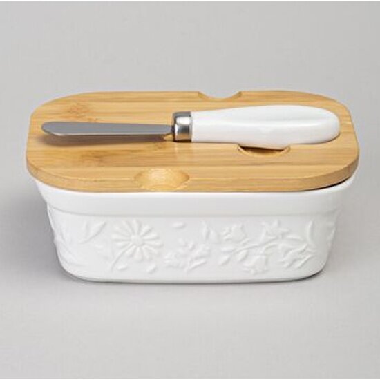 Масленка Lefard "flowers story" с дер. крышкой, ножом для масла 15х11х6 см 330 мл (474-256)