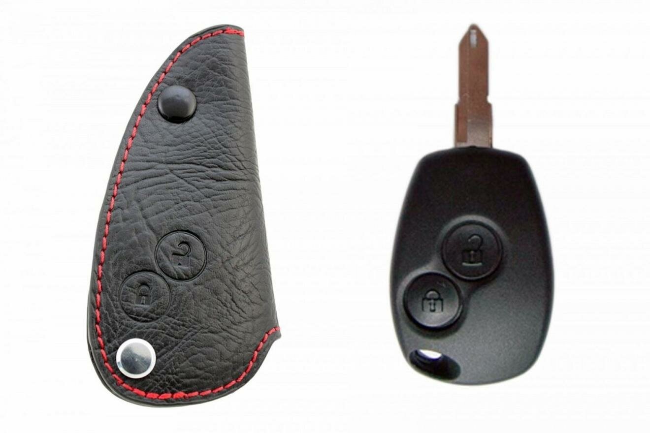 Чехол для автомобильного ключа Renault (Рено) Цвет Черный Нить Красная